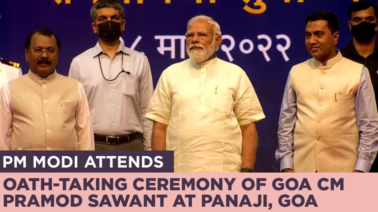 PM Modi attends oath-taking ceremony of Goa CM Pramod Sawant at Panaji ...