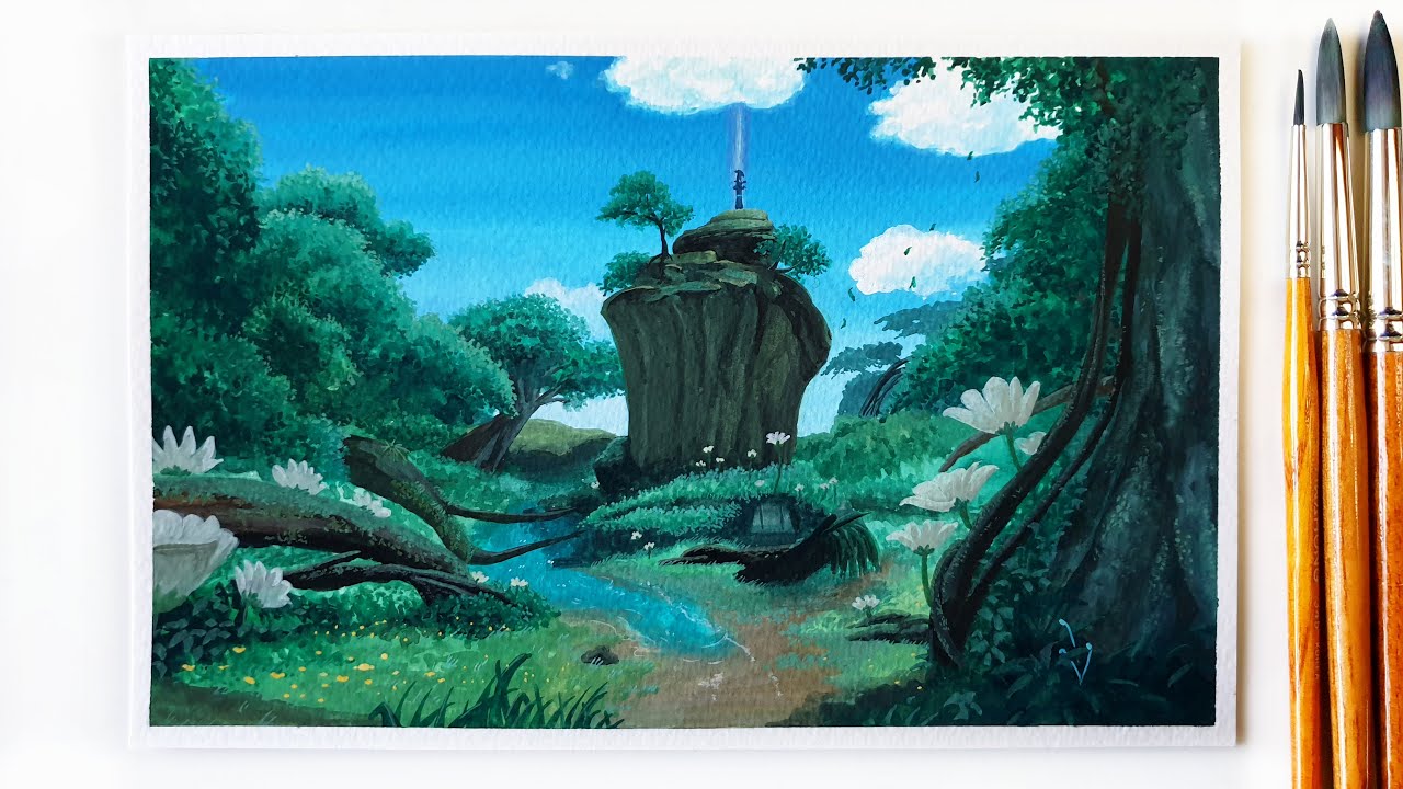 Landscape Painting with Poster Color ｜ Genshin Impact Sumeru - YouTube