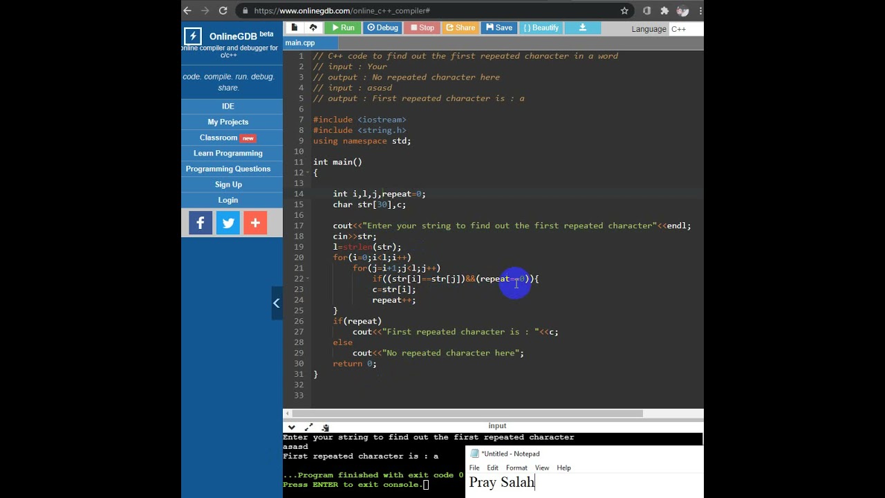 C Code To Find Out The First Repeated Character In A String word C Code To Find Out The First Repeated Character In A String word