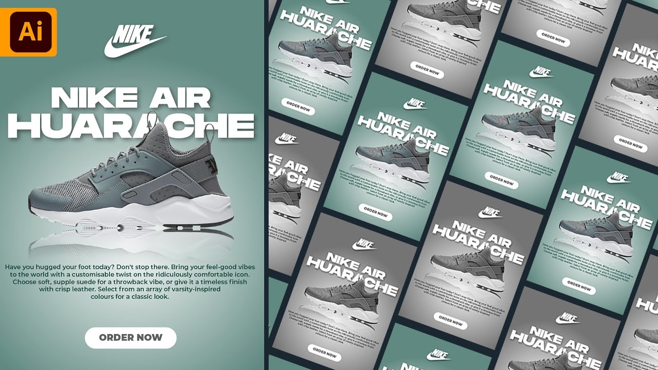 Illustrator CC Tutorial | Graphic Design | Nike Sneaker Shoe Poster ...