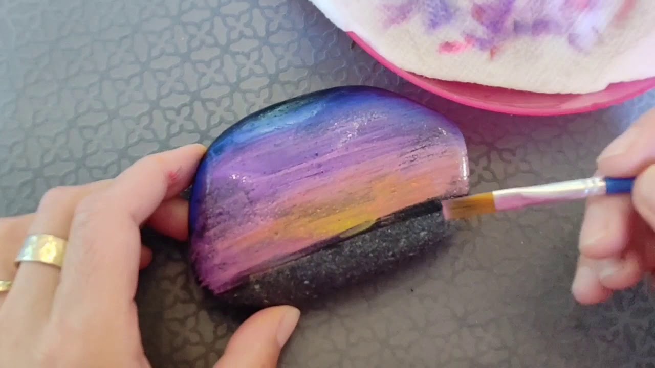 Tropical sunset rock painting - YouTube