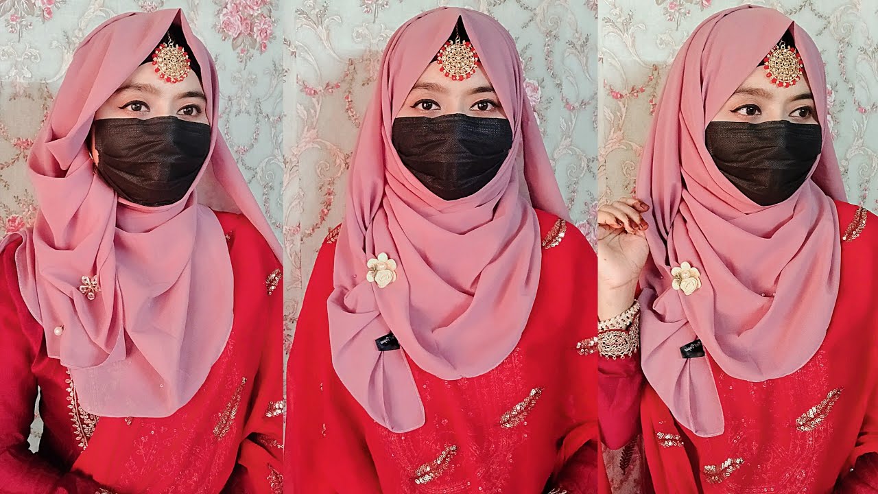 2 New Party Wear Hijab 🥰 Styles | Stylish Hijab Tutorial For Wedding ...