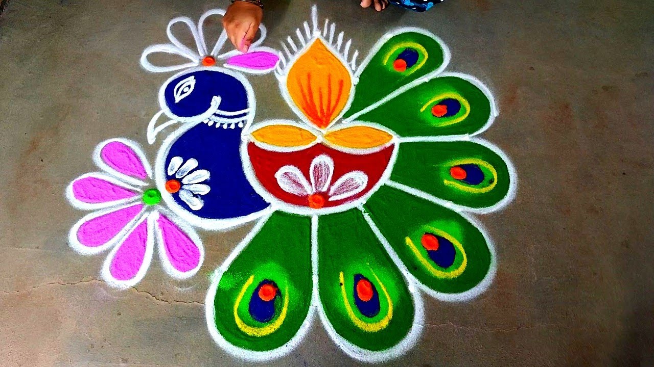 Diwali 2023 beautiful peacock rangoli|5*3 Deepavali simple kolam|diwali ...