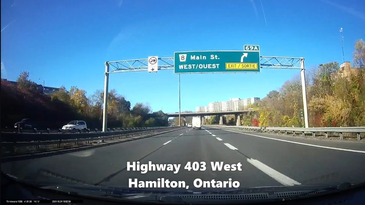 Drive from Guelph, Ontario to Hamilton via Highway 6 and Highway 403 ...