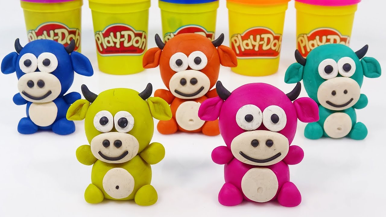 Learn Colors with cows Molds Surprise Toys Diy How To Make Play Doh For ...