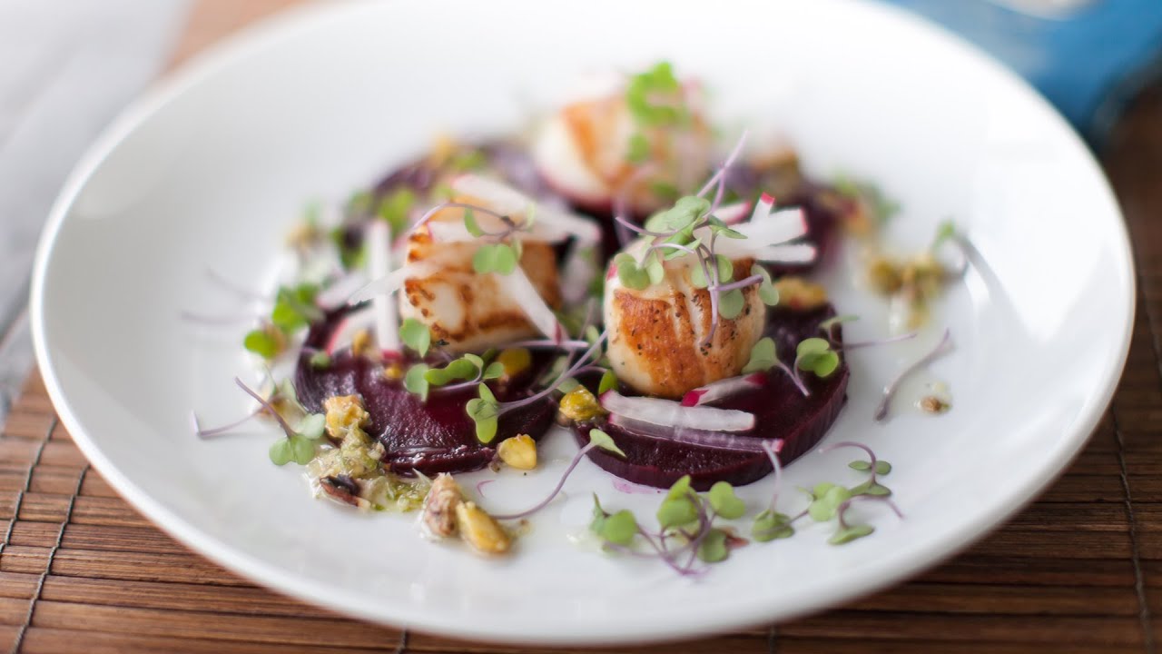 Beet Carpaccio with Scallops - YouTube
