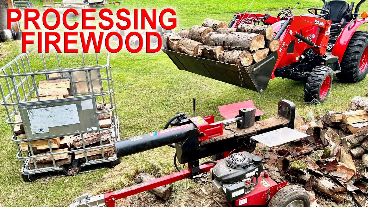 Making Firewood | Cutting Splitting Stacking Tractor time with Branson ...