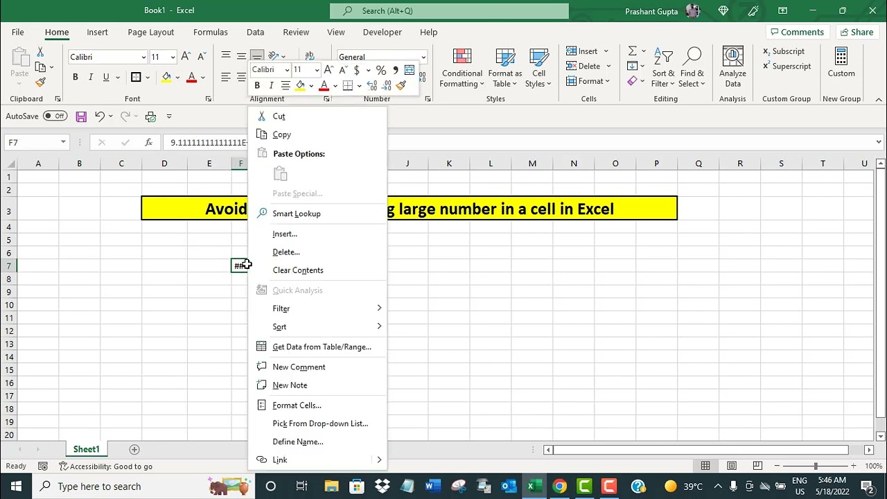 Avoid While Entering Large Number In A Cell In Excel YouTube Avoid While Entering Large Number In A Cell In Excel YouTube