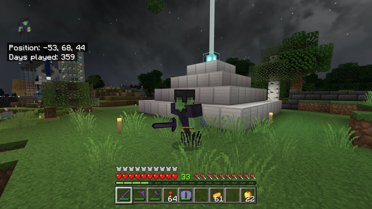 minecraft hard mode survival with shaders day 350 - day 360 mining and building a beacon - YouTube