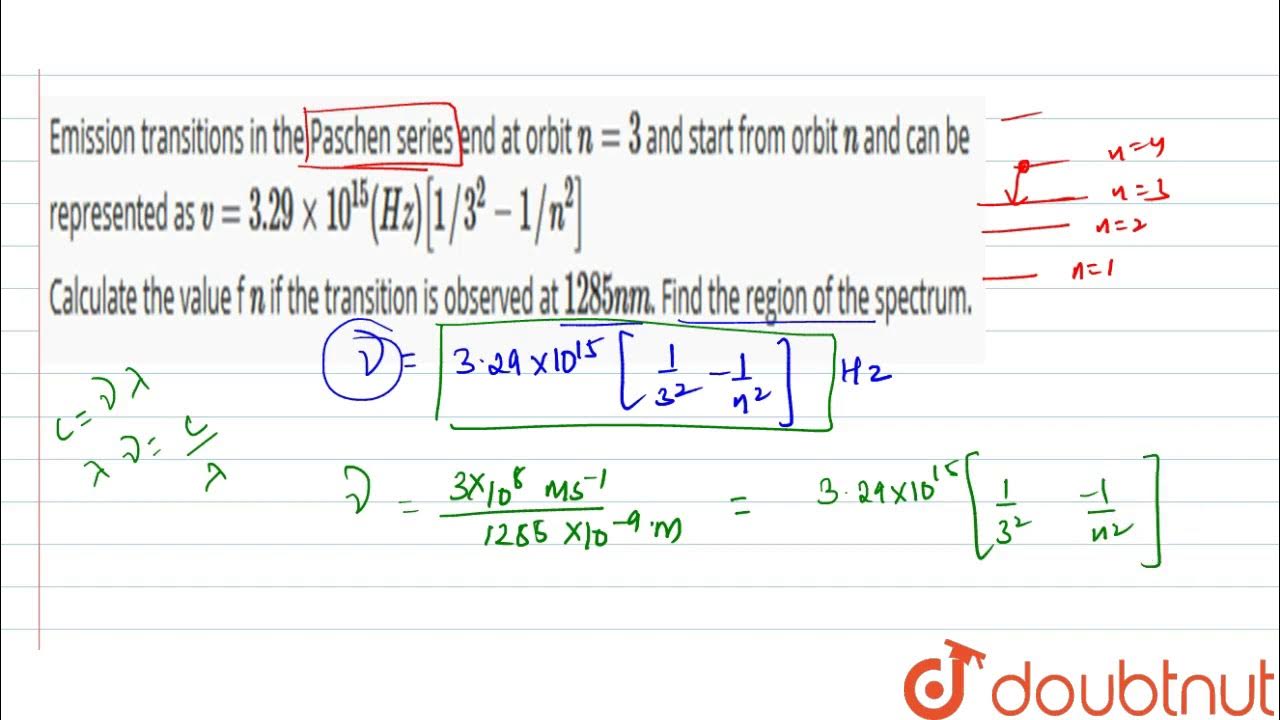 Emission transitions in the Paschen series end at orbit `n=3` and start ...