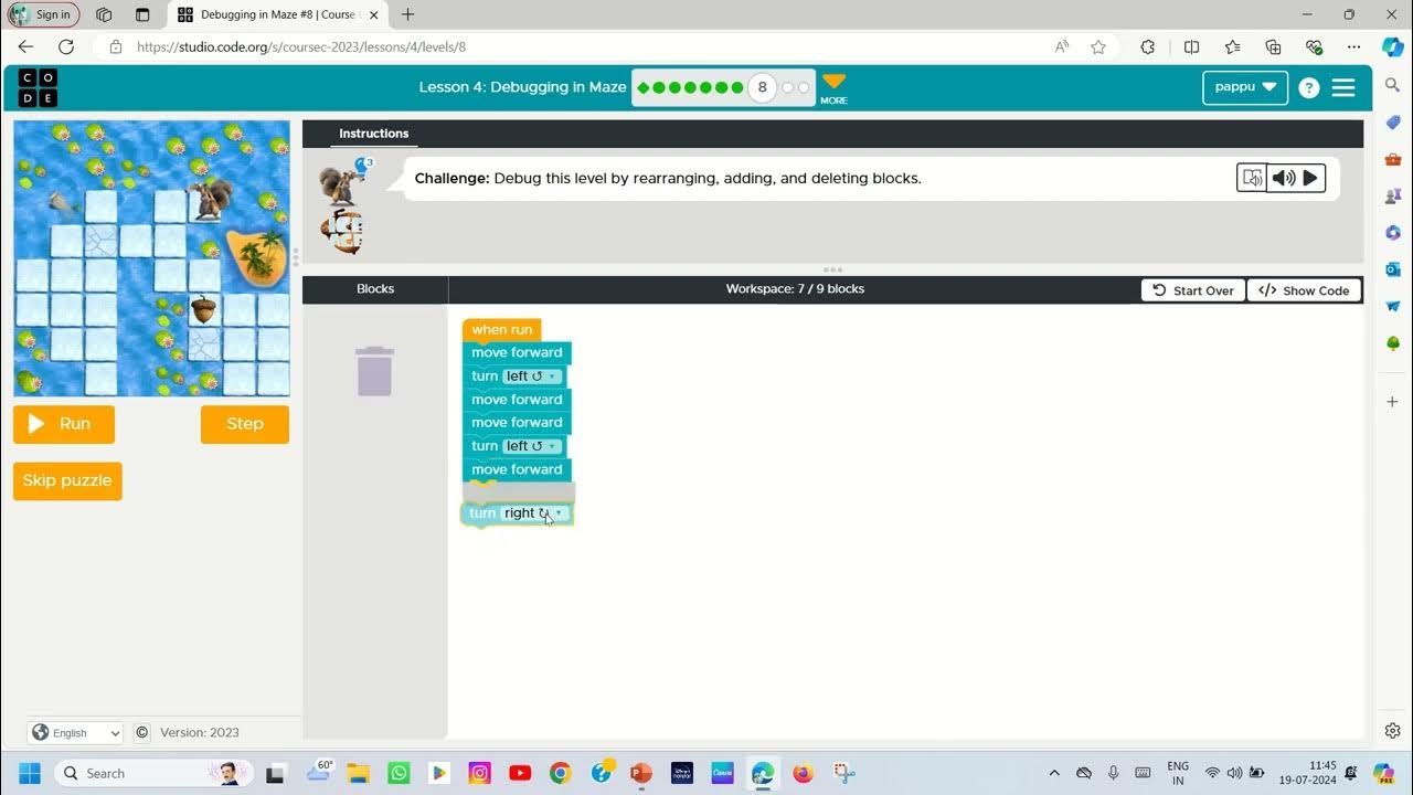 Debugging in Maze| Lesson 4| Level 8| Code.Org - YouTube