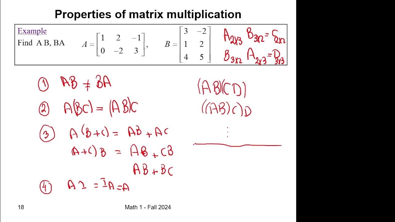 Matrices - Lec2 - Operations (Multiplication, Power, Transpose, Inverse ...
