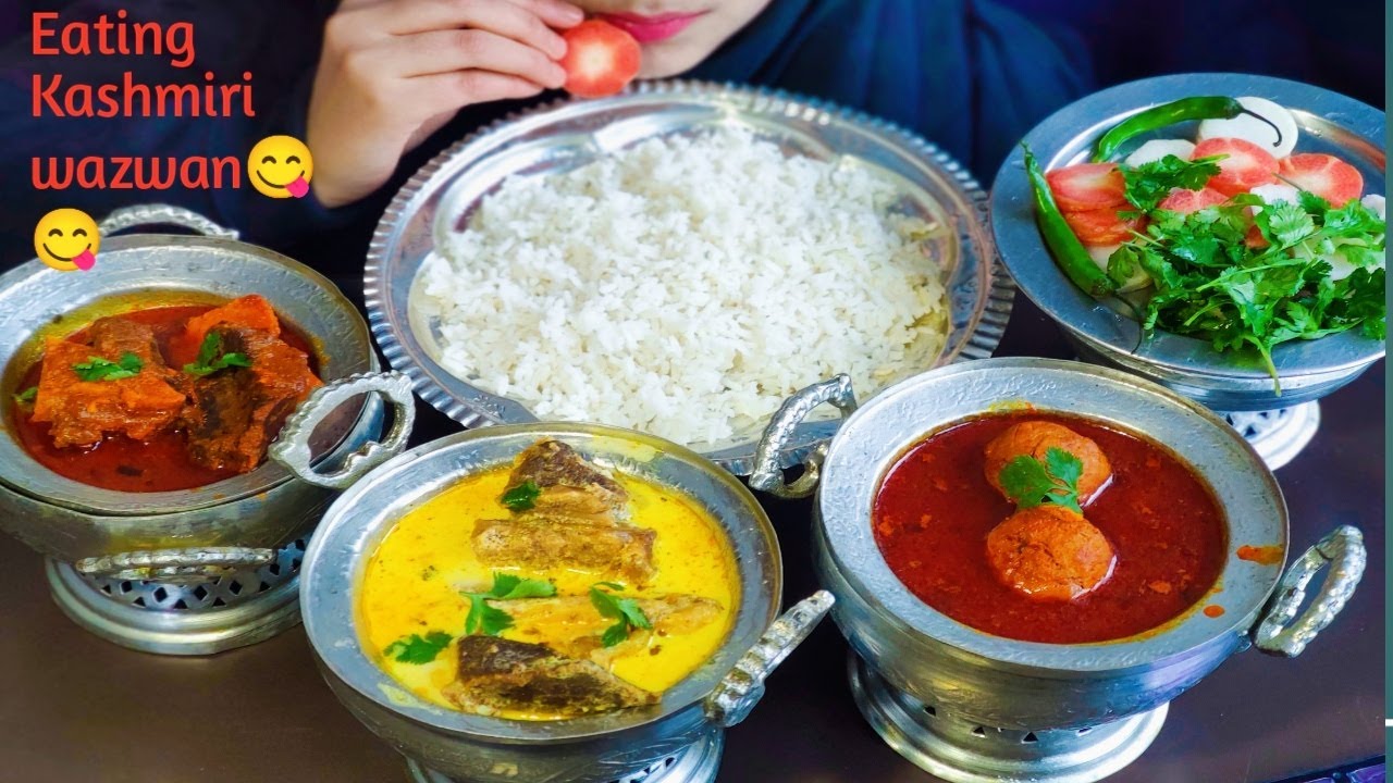 ASMR EATING KASHMIRI WAZWAN RISTA,GOSHT AAB, MUTTON ROGAN JOSH ...