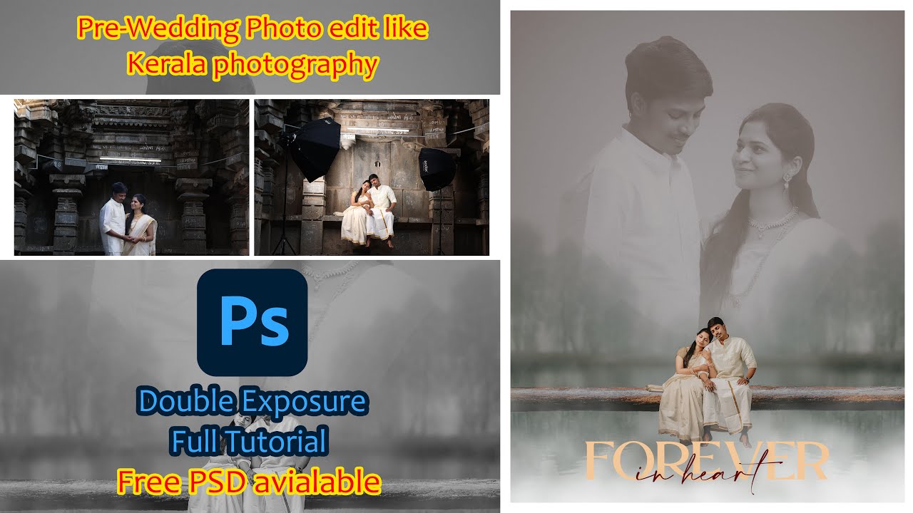Kerala Pre wedding Double Exposure Full photoshop Tutorial | aleditz ...