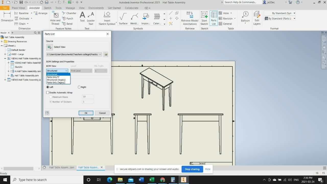 2D Drawing of Assembly with Section View and BOM - YouTube