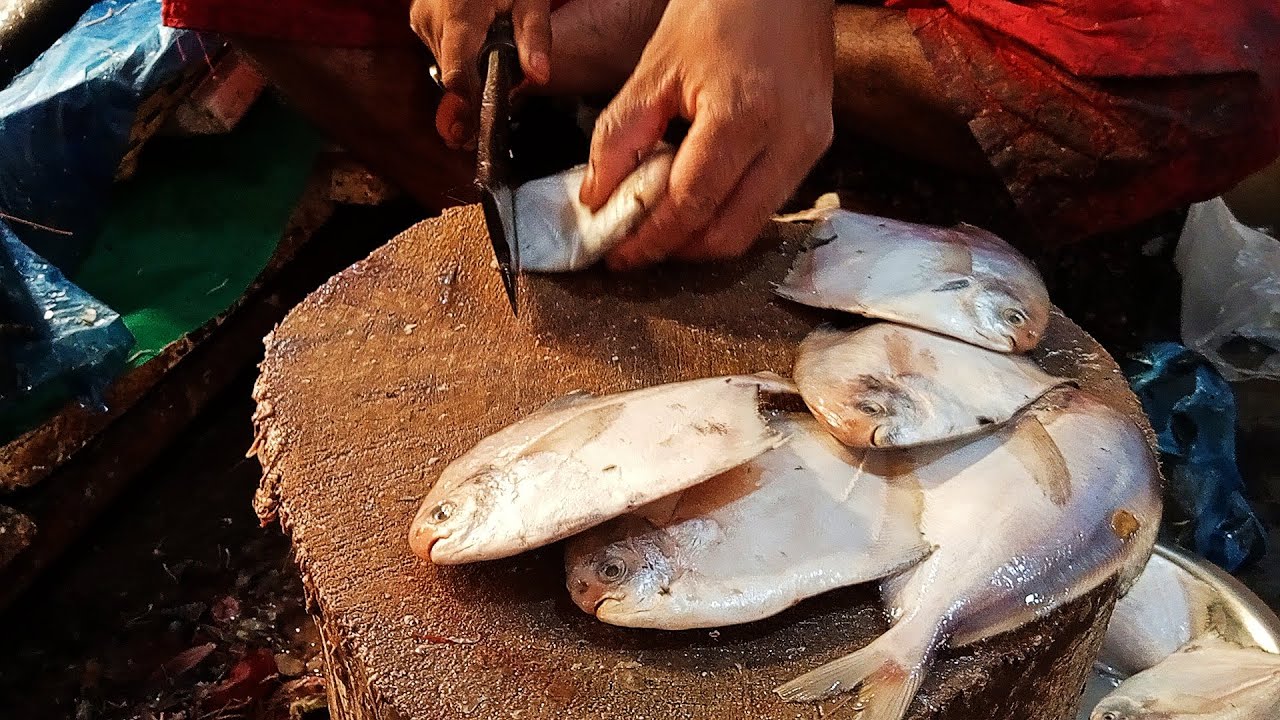 Incredible Pomfret Fish Cutting Skills in Bangladesh Fish Market By ...