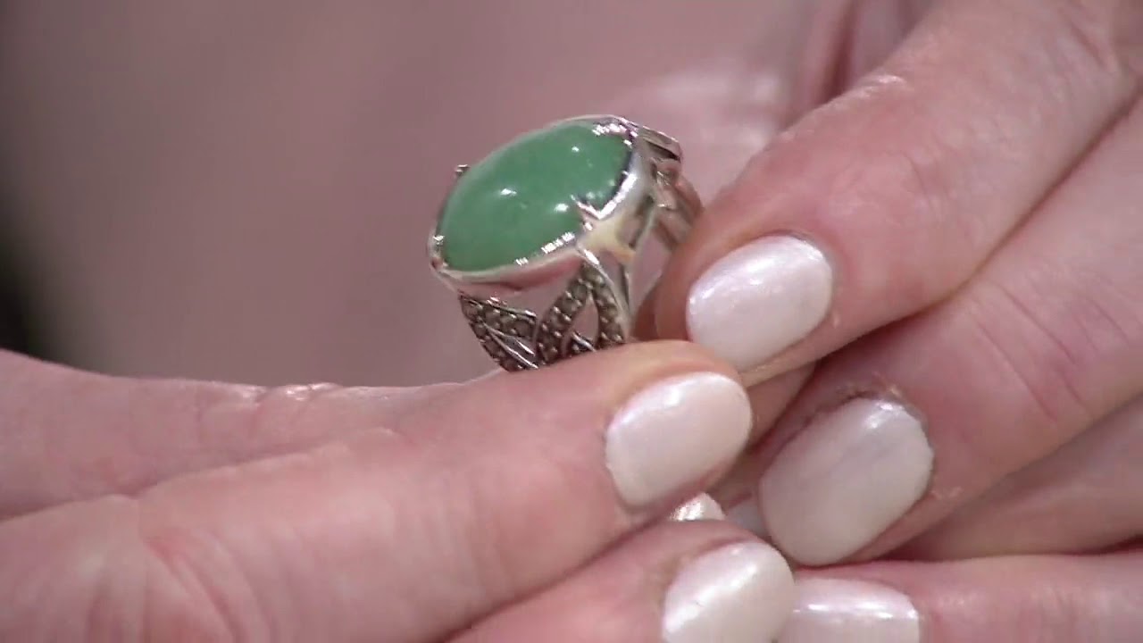 Solvar Sterling Silver Green Aventurine with Marcasite Ring on QVC ...