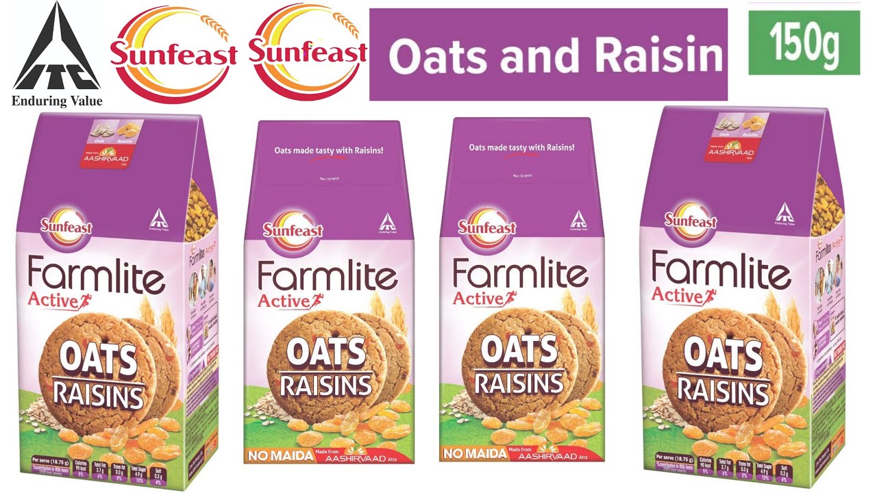 Sunfeast Farmlite Oats Raisins Biscuits Pack - YouTube