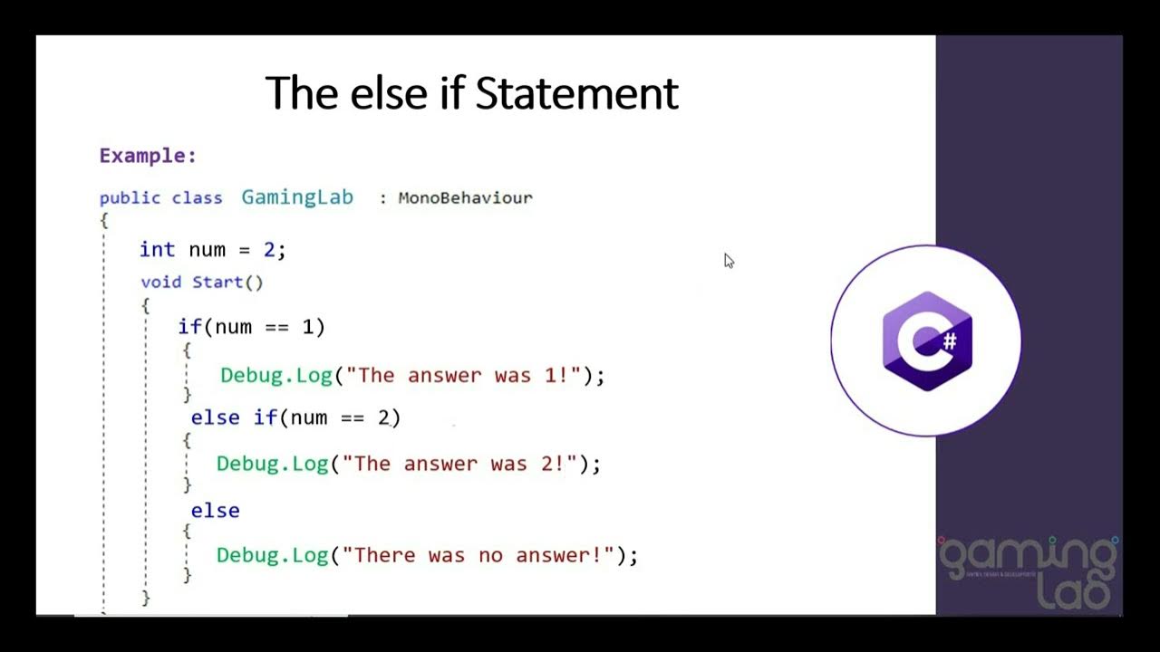 C With Unity Conditional Statements Youtube