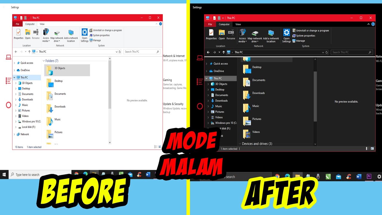 Modus malam (Cara mengubah Mode tema Gelap/ Dark Theme ) Windows ...