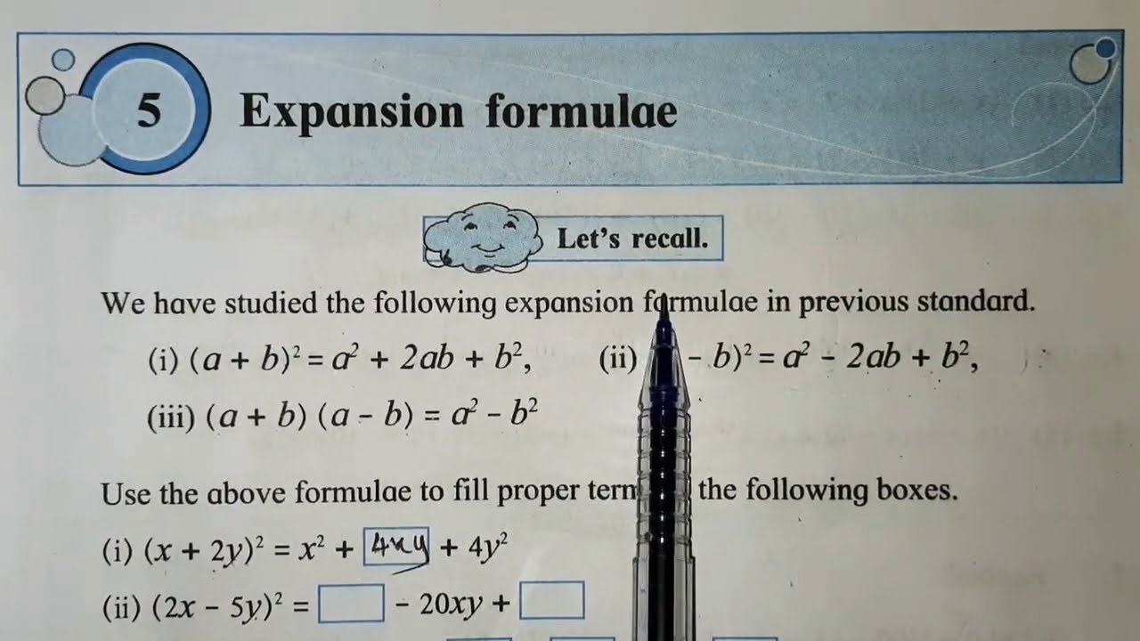 Expansion Formulae | class 8 | Let's recall full solved | text book pg ...