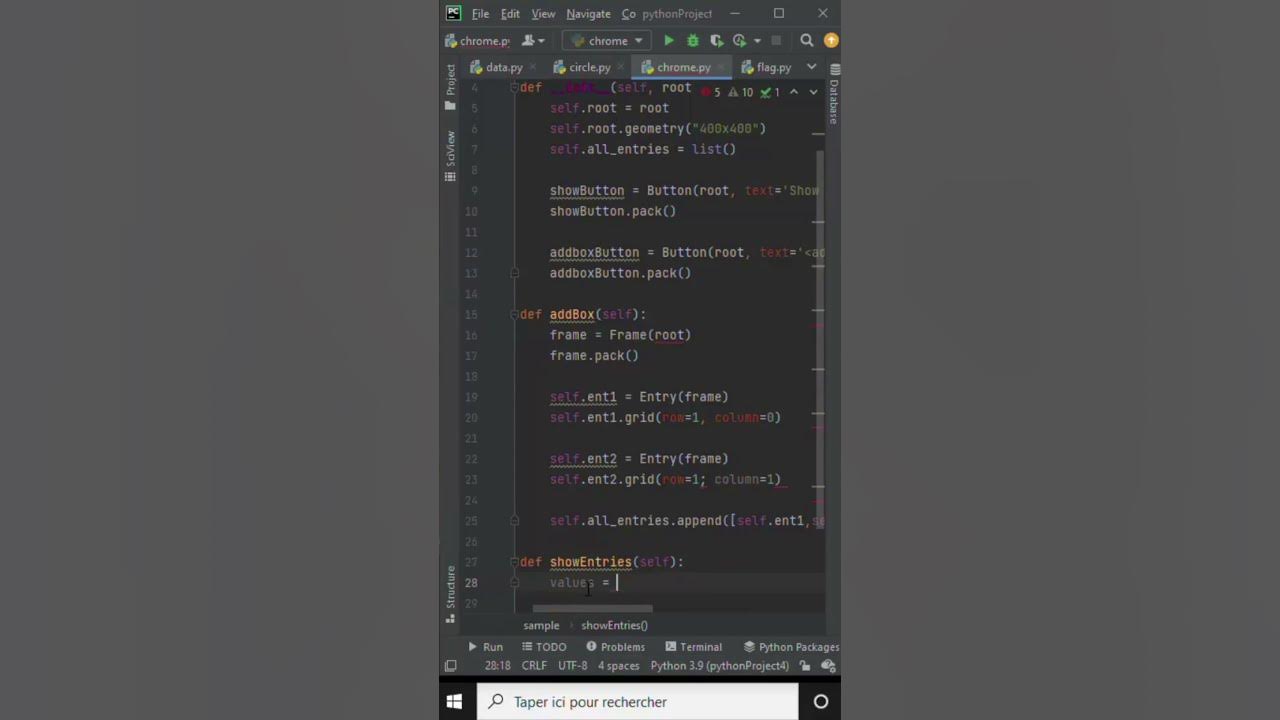 Creating Multiple Entry Boxes Automatically Using Python Tkinter Gui