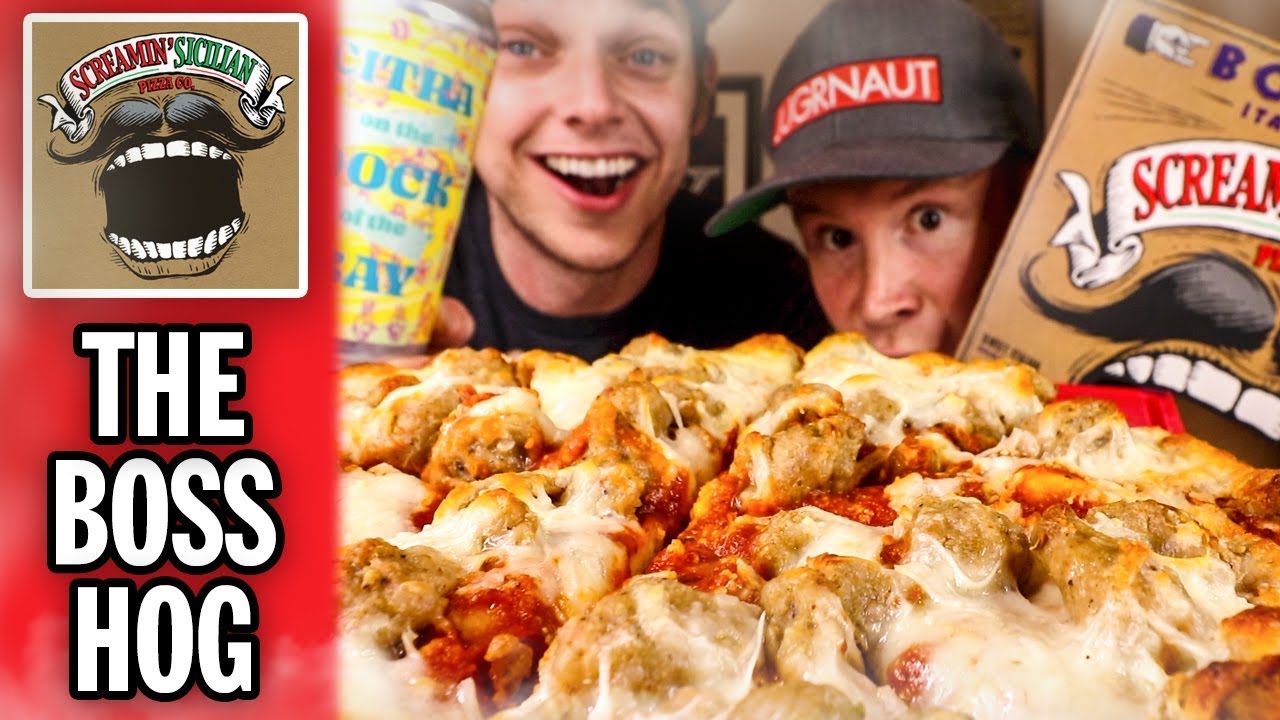 🍕Eating Screamin' Sicilian's THE BOSS HOG Pizza 🍕 - YouTube