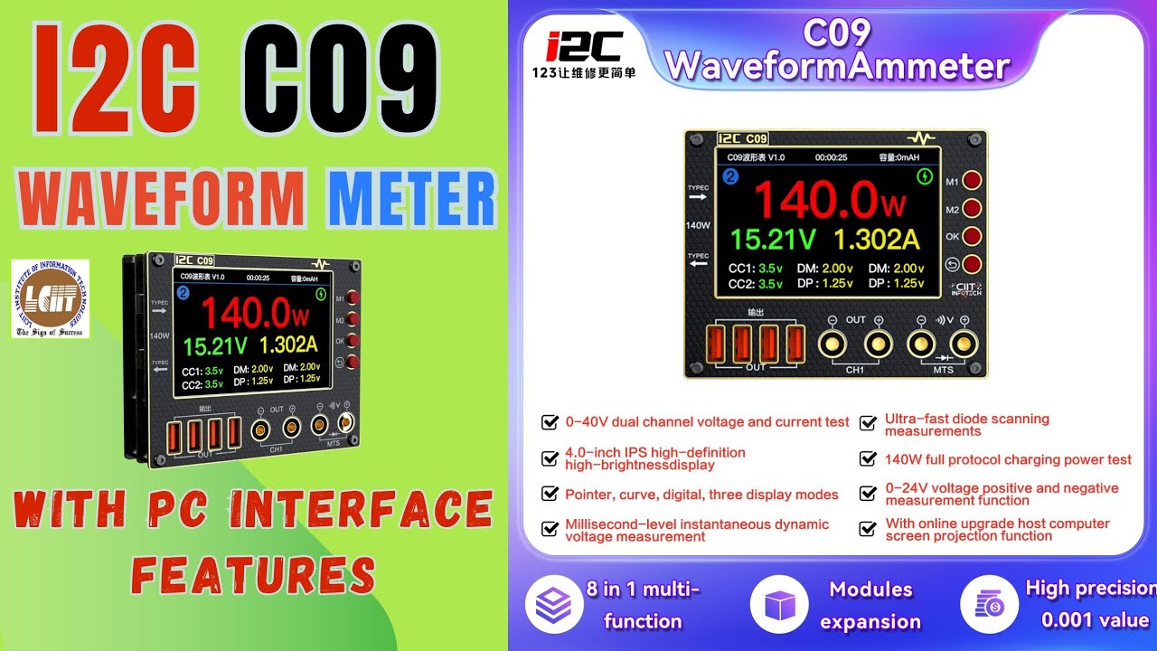 I2C C09 Waveform Meter Review | Dual Channel Voltage & Current Tester ...