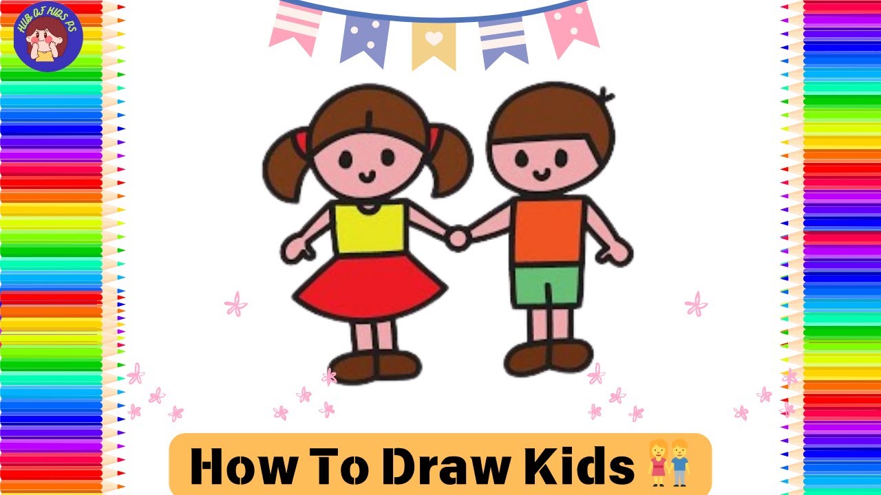 How To Draw Kids 👧👦 Drawing And Coloring A Girl And A Boy 🌈 Drawings ...
