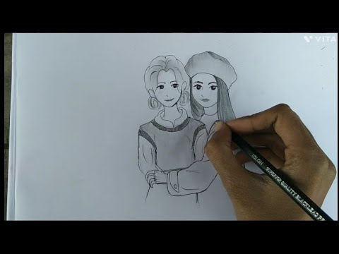 Two best friend drawing| friends drawing step by step - YouTube