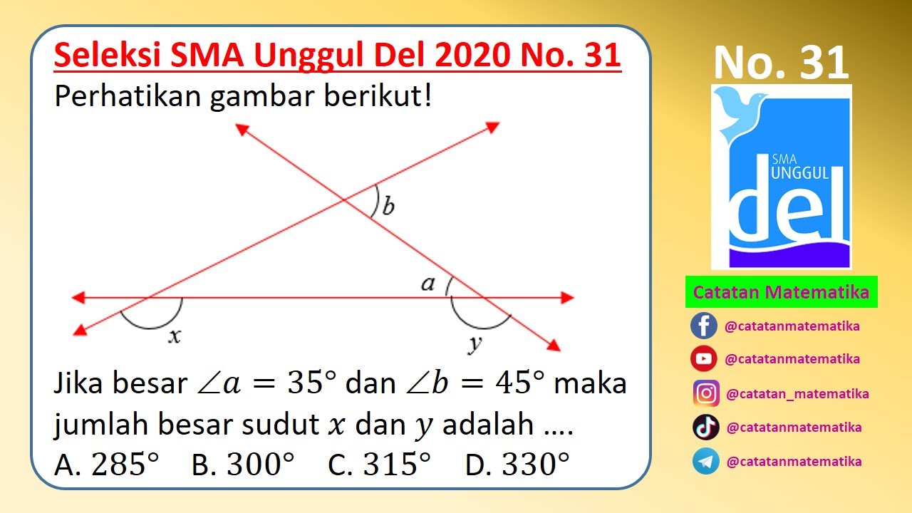 Pembahasan Soal SMA Del 2020 No. 31 - Soal Matematika Tes Masuk SMA ...
