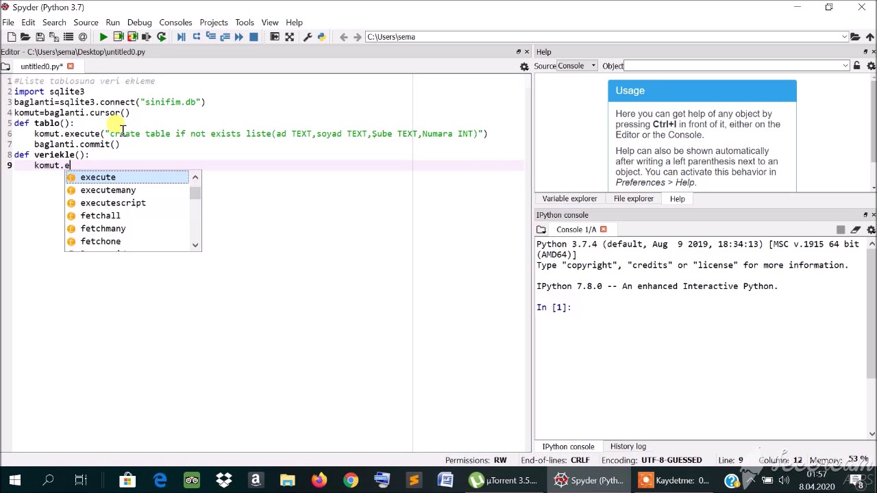 python uygulamalar -12 #liste tablosuna veri ekleme - YouTube
