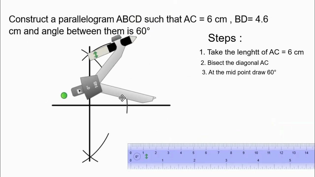 Construct a parallelogram ABCD so thatAC=6cm BC =4.6 cm and angle between them is 60 ...