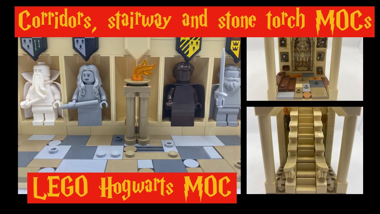 Hogwarts corridors and stairs MOC tour featuring stone torch build ...