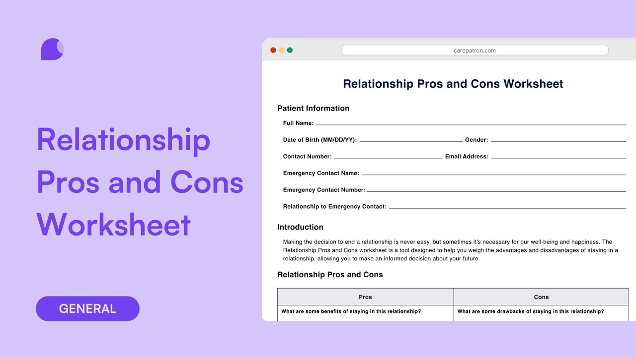 Relationship Pros and Cons Worksheet - YouTube