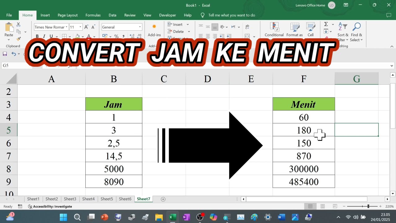 Tutorial Konversi Dari Jam Ke Menit di Excel - YouTube