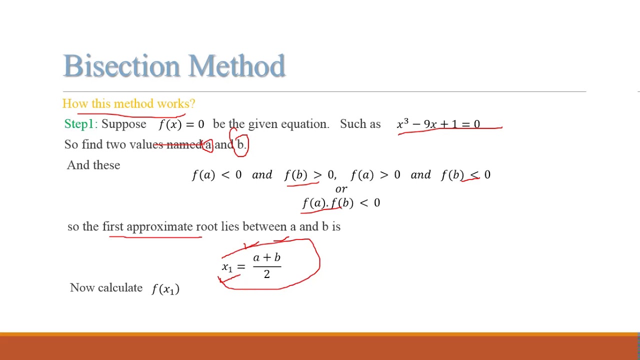 Bisection Method Algebraic And Transcendental Equations Youtube