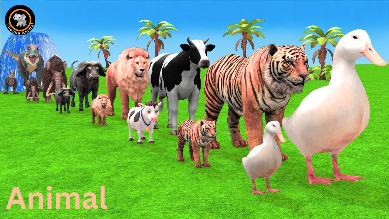 Long Slide Game With Cow Elephant Gorilla Hippopotamus Tiger 3d Animal ...
