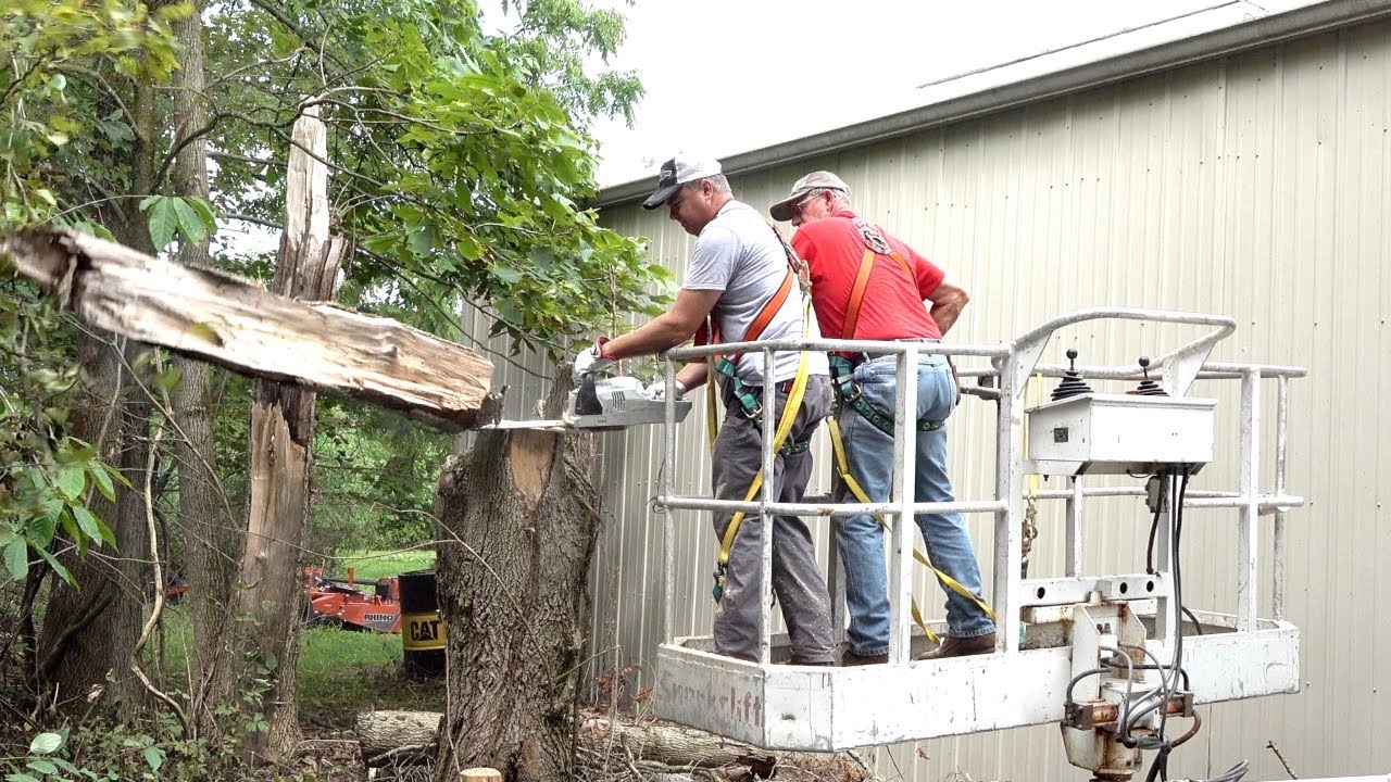 SHED DAMAGE?? STIHL MSA 200 Chainsaw!! 1025R Grapple!! Man-Lift!! - YouTube