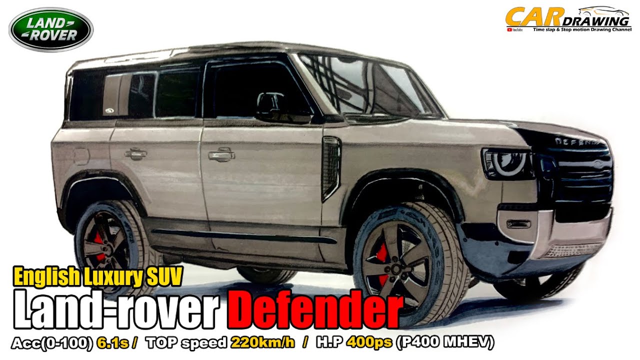 [Car Drawing] How to draw a car #58th Land-rover Defender (랜드로버 디펜더 ...