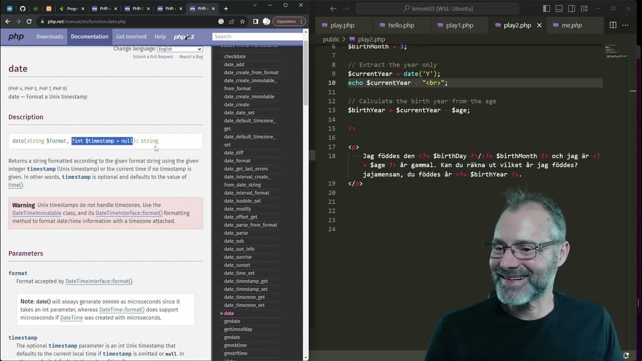 webtec kmom03 tisdagszoom (3/6) - Övningen fortsätter - "Inbyggda funktioner i PHP" - YouTube