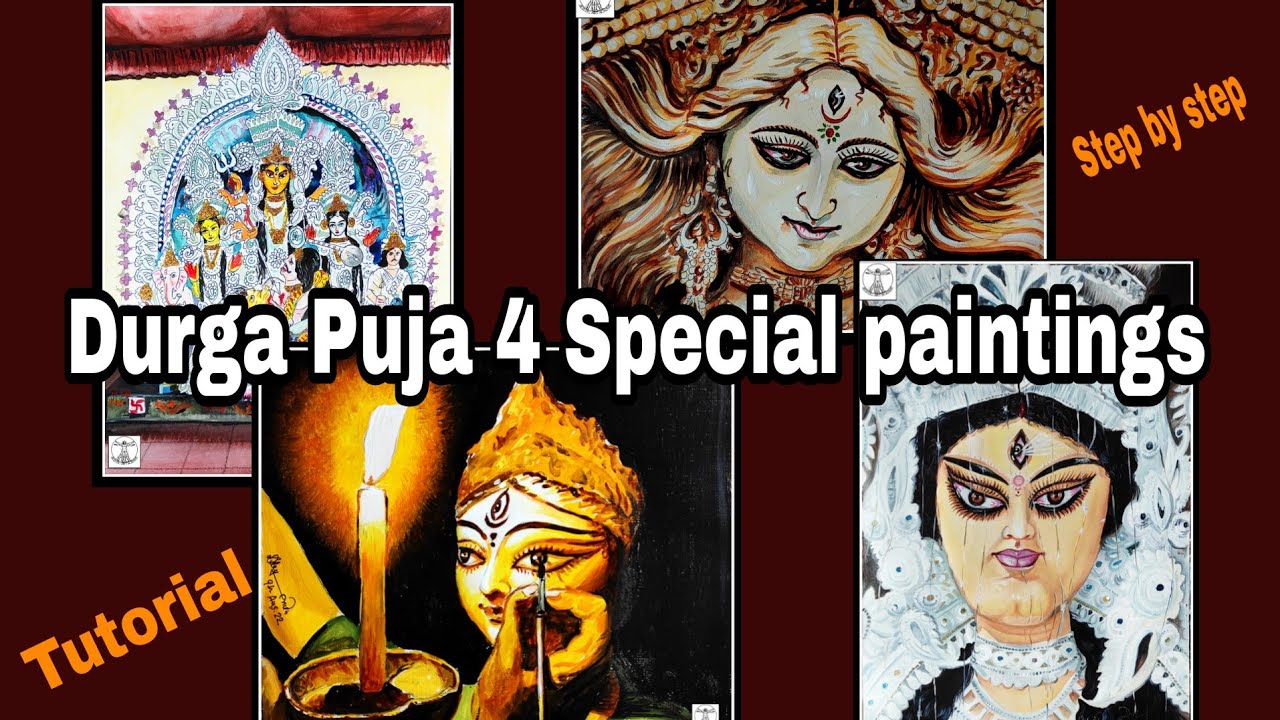 Durga Drawings/ 4 Special paintings of Durga puja/ How to draw Maa ...