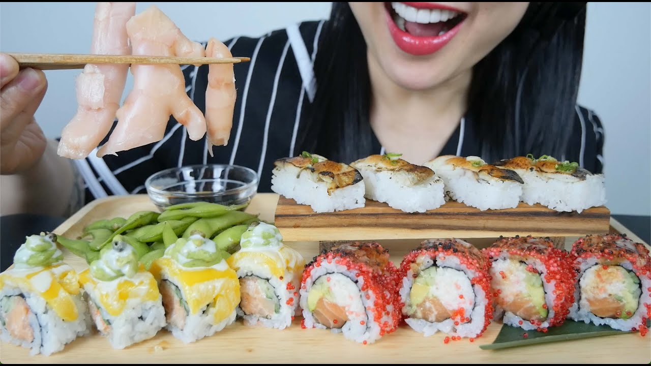 SUSHI PLATTER WITH MY FAVOURITE GINGER (ASMR EATING SOUNDS) NO TALKING ...