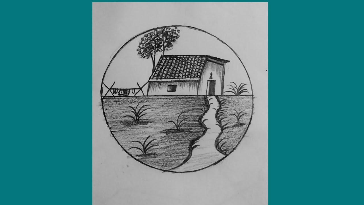 How To Draw House in Circle. Ghar ka Drawing Kese Kare. Circle Scenery ...