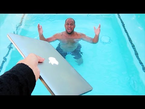 ANGRY WIFE THROWS MACBOOK PRO IN POOL!! (REVENGE PRANK) - YouTube