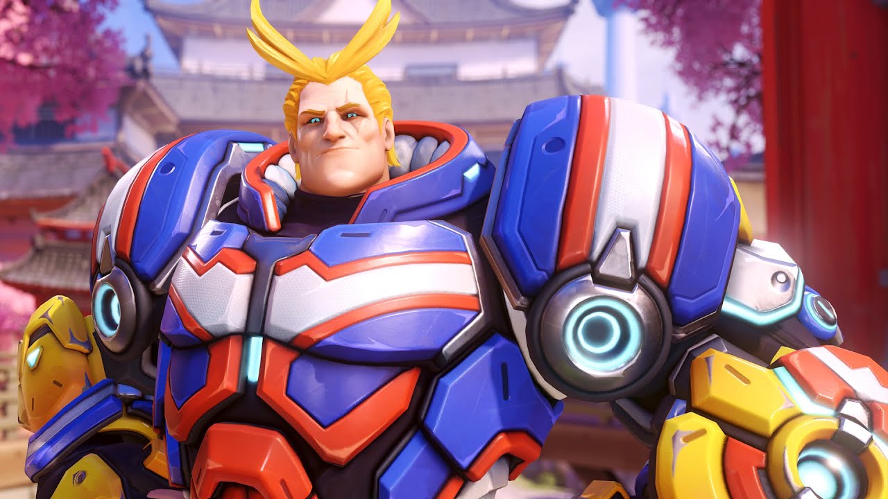 All Might Reinhardt Skin Preview | Gold Weapon | Overwatch x My Hero ...