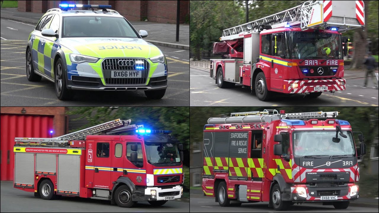 Different Fire Engines, Police Cars and Ambulances responding with ...