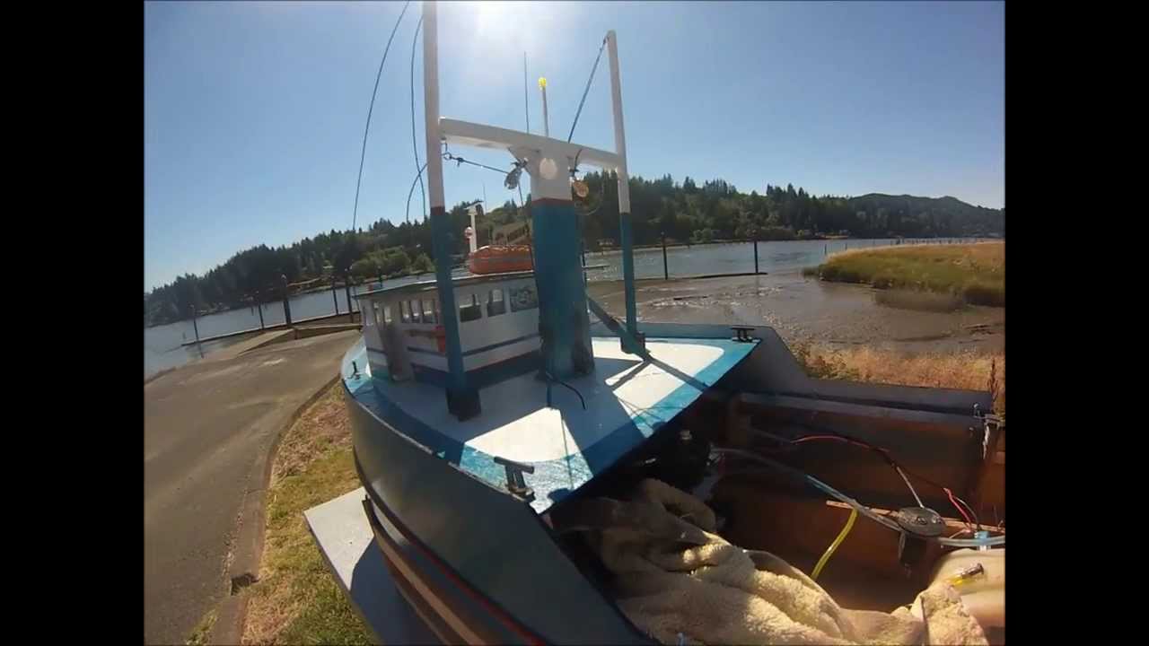 home made rc fishing trawler gas powered - YouTube
