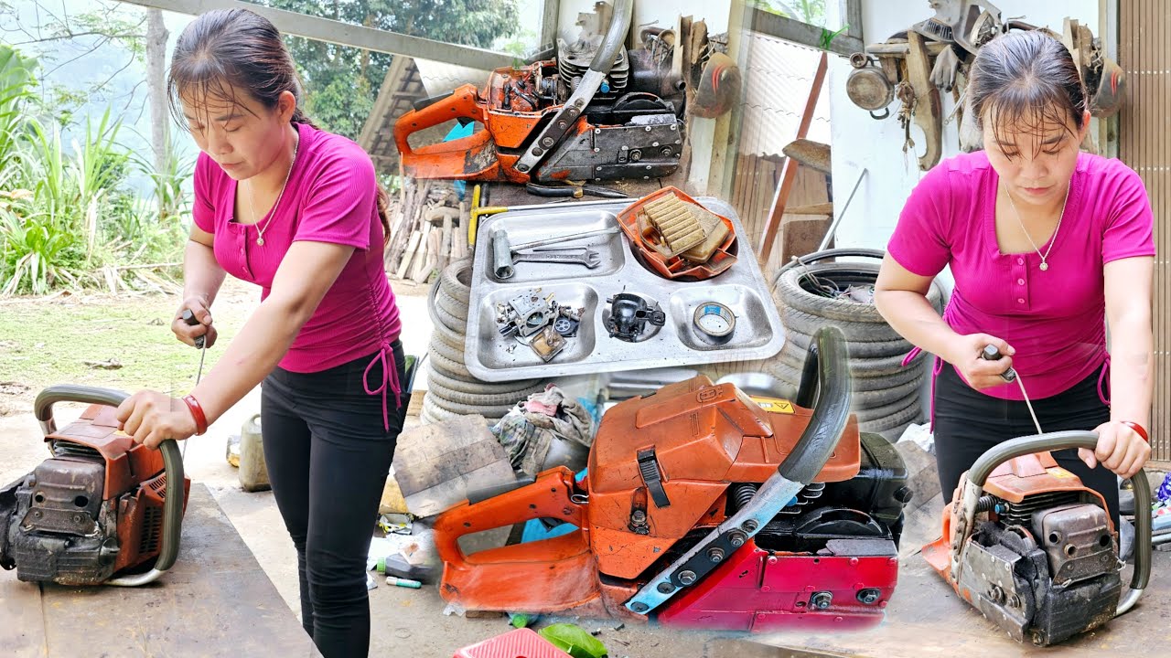 Genius girl Repairs wood cutting machine, Turn old into new - repair ...