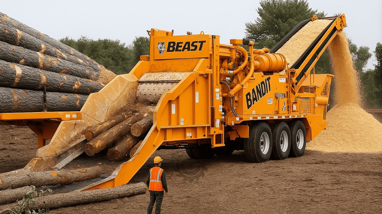 World's fastest wood chipper in action | Dangerous tree shredder ...
